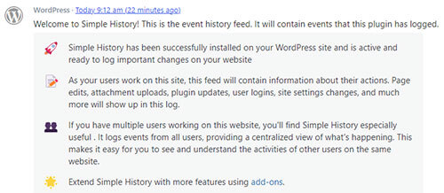 How to remove the “Welcome to Simple History!” message on log file | WordPress.org